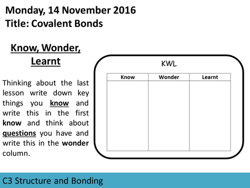 AQA GCSE C3 Structure and Bonding L4 Covalent Bonds | Teaching Resources