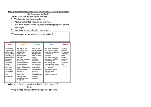 Assessment on the Battle of the Somme using sources. | Teaching Resources