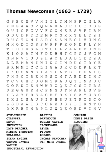 Thomas Newcomen Word Search | Teaching Resources