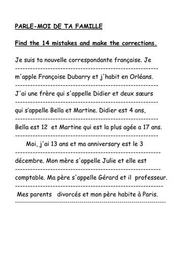 Parle-moi de ta famille worksheet | Teaching Resources
