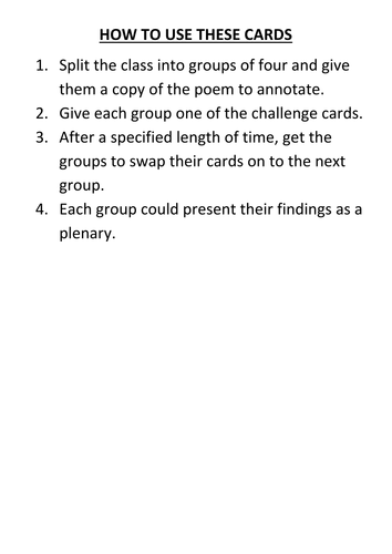 Poetry Analysis Activity Cards | Teaching Resources