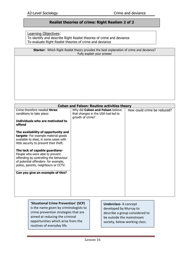 Lesson 16- Right Realism 2of2- A Level sociology AQA, Crime and ...