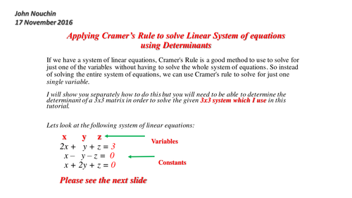 Solving Linear System Of Equations Using Determinants Teaching Resources 