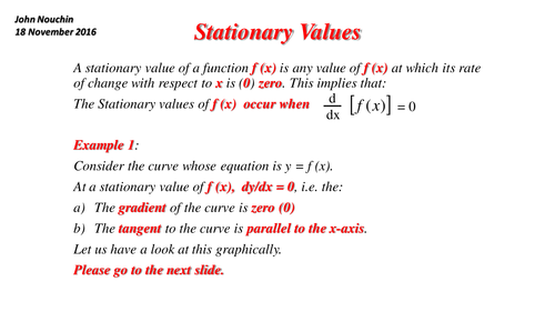 Stationary-Values | Teaching Resources