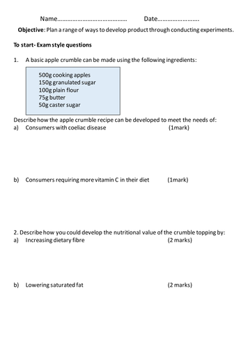 Food tech AQA GCSE coursework experiments | Teaching Resources