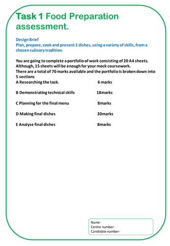 Food Preparation and Nutrition GCSE NEA 2 Template AQA | Teaching Resources
