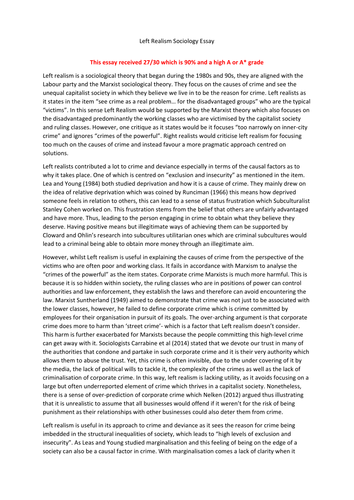 EXEMPLAR A/A* ESSAY Left Realism- Crime and Deviance Essay | Teaching ...