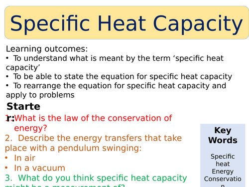 NEW GCSE AQA Physics (2016) - Specific Heat Capacity | Teaching Resources
