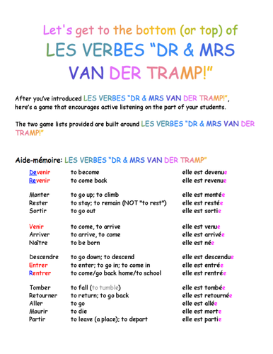 Let's get to the bottom (or top) of LES VERBES DR. & MRS. VAN DER TRAMP ...