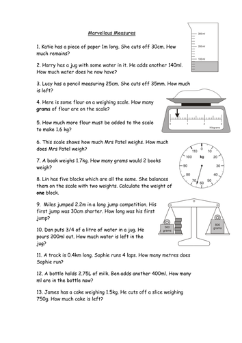 Worksheet of Real Life Measure Problems | Teaching Resources