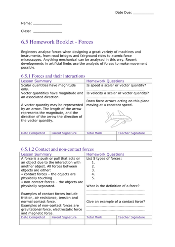 P5 Forces & Moments AQA (New Spec) Whole Topic Homework Task | Teaching ...