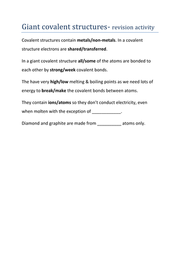 6 mark questions- Bonding & Structure | Teaching Resources