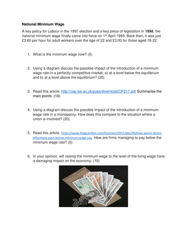 Minimum wage questions, with links to online articles. A level ...