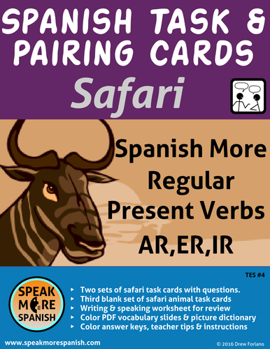 Spanish Task & Pairing Cards for Regular Present Tense Verbs * SAFARI ...