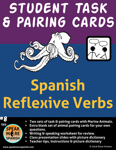 Spanish Task Cards for Reflexive Verbs * Verbos Reflexivos * Animales ...