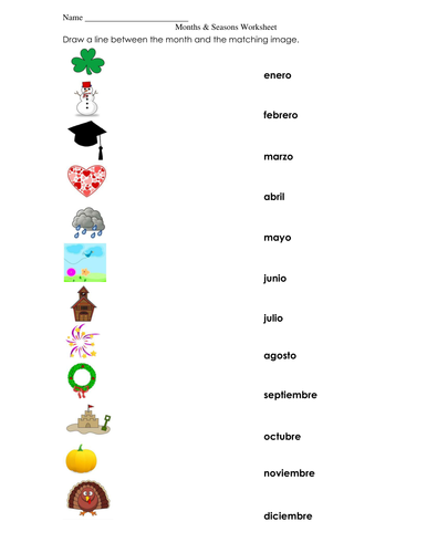 Spanish Months & Seasons Worksheet | Teaching Resources Spanish Months & Seasons Worksheet | Teaching Resources