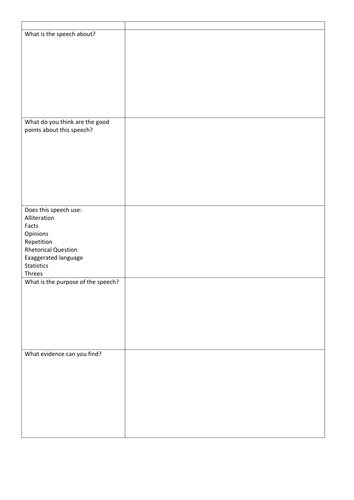 Speech analysis - worksheet | Teaching Resources
