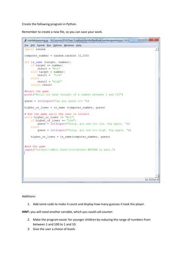 Number guessing game for python | Teaching Resources Number guessing game for python | Teaching Resources
