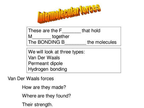 Intermolecular forces for A level chemistry full pwpt of resources ...