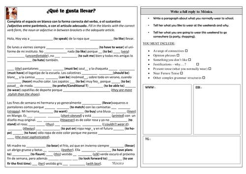Lo que me gusta y lo que voy a llevar | Teaching Resources