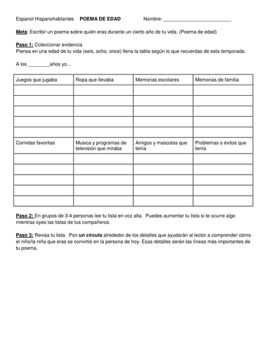Poema de Edad : Writing your own age poem | Teaching Resources Poema de Edad : Writing your own age poem | Teaching Resources