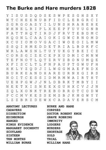 The Burke and Hare Murders Word Search | Teaching Resources