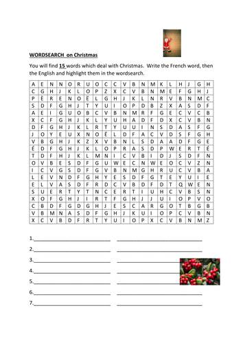 Joyeux Noel wordsearch and crossword | Teaching Resources