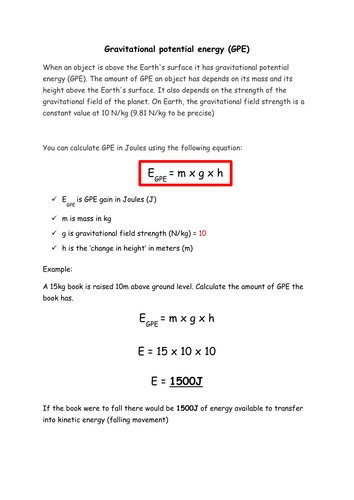 New AQA Physics (Energy unit) - Potential energy | Teaching Resources