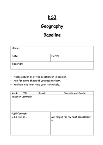 KS3 Baseline Assessment | Teaching Resources KS3 Baseline Assessment | Teaching Resources