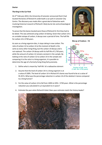 Richard III - the King in the Car Park. Using Carbon 14 dating to ...