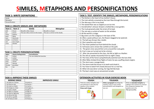 Similes, metaphors, alliteration worksheets | Teaching Resources