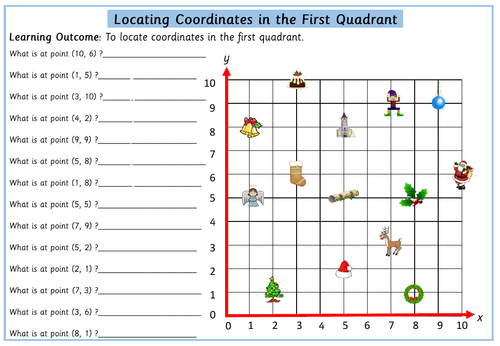 Christmas Themed Coordinates in the First Quadrant Worksheet by ...