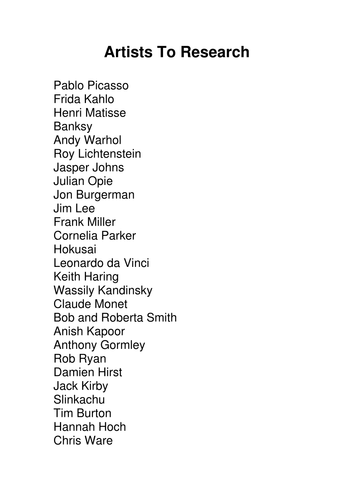 Y7 Artist Research Project - Homework | Teaching Resources