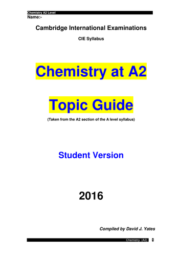 Chemistry booklet (A2) student version | Teaching Resources