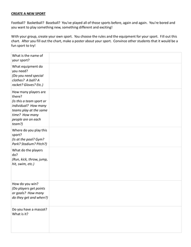 ESL Speaking Activity - Create a New Sport | Teaching Resources