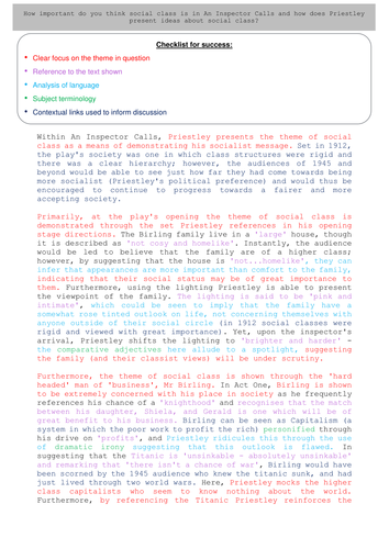Colour Coded Exemplar Responses for Literature Paper 2 | Teaching Resources