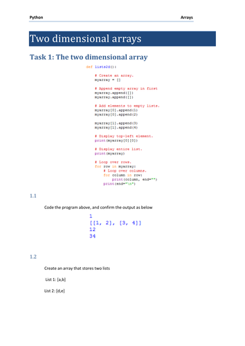2d Arrays (lists) practical for GCSE Computer Science using Python ... 2d Arrays (lists) practical for GCSE Computer Science using Python ...