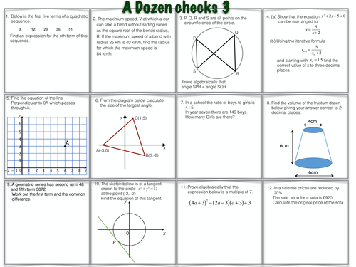 A Dozen GCSE Maths Questions worksheet 3 & 4 | Teaching Resources