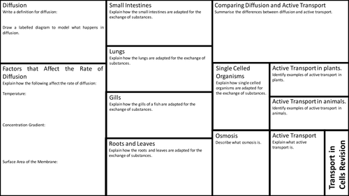 AQA GCSE Transport in Cells Revision Mat | Teaching Resources