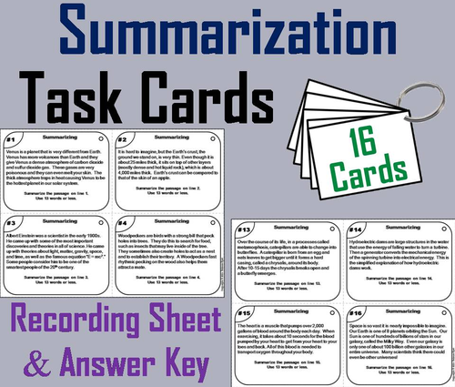 Summarizing Task Cards | Teaching Resources