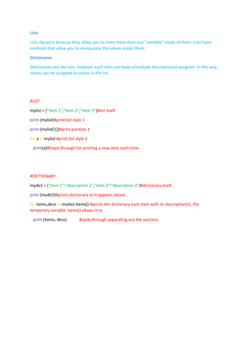 Lists Vs Dictionaries in PYTHON | Teaching Resources Lists Vs Dictionaries in PYTHON | Teaching Resources