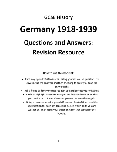 GCSE History- Germany Revision | Teaching Resources