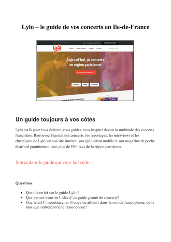 Musique francophone contemporaine speaking card | Teaching Resources