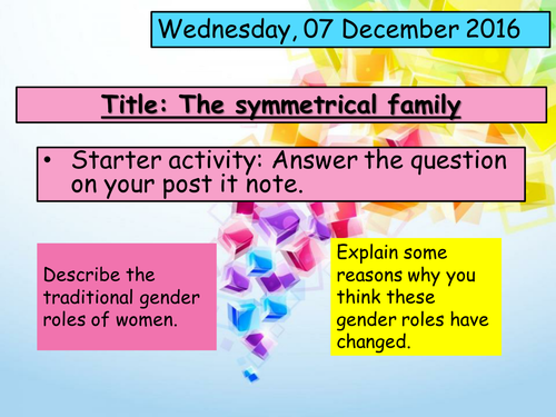 GCSE Sociology- Families- Symmetrical families | Teaching Resources