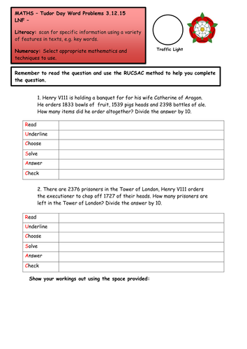 Problem Solving (RUCSAC) Tudor Style | Teaching Resources Problem Solving (RUCSAC) Tudor Style | Teaching Resources