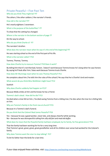 Michael Morpurgo - Private Peaceful six sessions of Guided Reading ... Michael Morpurgo - Private Peaceful six sessions of Guided Reading ...