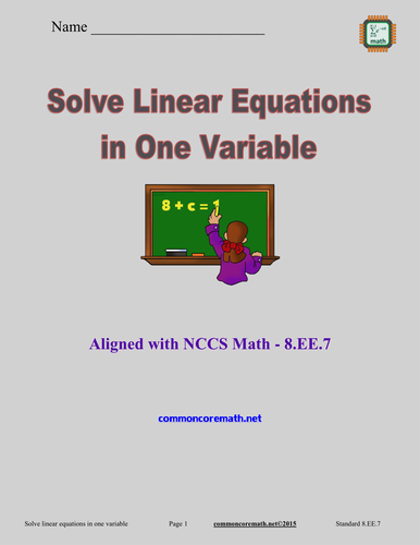 Solve Linear Equations in One Variable - 8.EE.7 | Teaching Resources