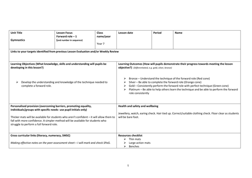 Year 7 Gymnastics lesson plan | Teaching Resources