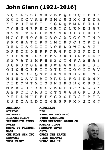 John Glenn US Astronaut Word Search | Teaching Resources