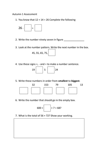 Year 3 Autumn Assessment | Teaching Resources